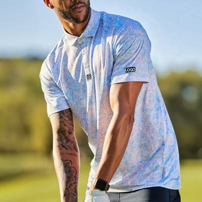 China Custom High Quality Polyester Spandex Blade Collar Golf Polo Shirt Wholesale Men Sublimation Printed Golf Shirt for sale