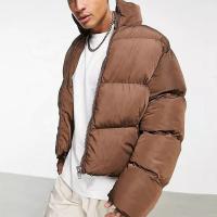 China Custom Logo Plain Brown Workwear Thick Crop Top Unisex Padded Puffer Down Coat Jackets for sale