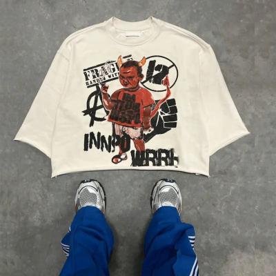 China Mei Yue Customize Acid Wash Tshirt Raw Hem Tee Cotton Graphic Dtg Printed Drop Shoulder T-shirt Boxy Cropped T Shirt for Men for sale