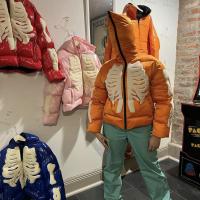 China OEM Unisex Zip up Hoodie Custom Skeleton Chenille Embroidery Logo Puff Jacket Waterproof Windproof Bubble Full Zip up Jacket Men for sale