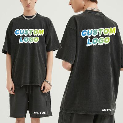 China Customizable  Vintage Streetwear T Shirts Men 100% Cotton Acid Wash Black Shirt for sale