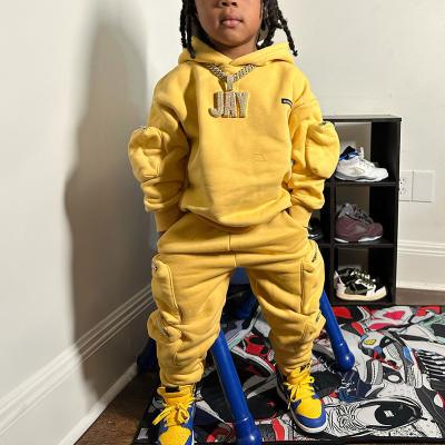 China 3d Embroidery Zip Up Hoodie And Cargo Pants Slim Fit Kids Sweatsuit Set for sale
