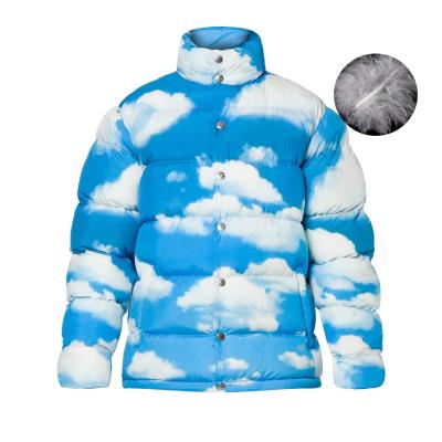 China Customized Design Logo Mens Oversized Puffer Jacket Ultra Light Sublimated Print for sale