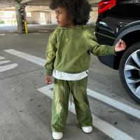 China Custom Logo Cotton Puff Print Kids Sweat Pant And Hoodie Set Children Tracksuit for sale