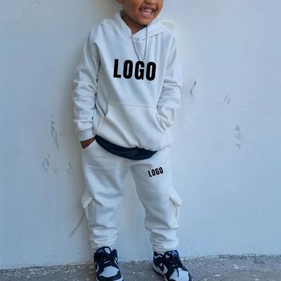 China Custom Logo Puff Print Boys Clothing Set 100% Cotton Casual Kids Hoodie Jogging Suit Tracktop Stacked Sweatpants 2 Piece Baby for sale
