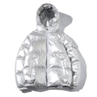 China Metallic Hooded Bubble Jacket Full Zip Down Streetwear Puffer Jacket Anti Shrink for sale
