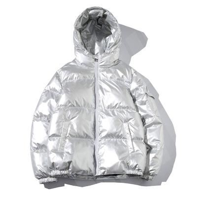 China Metallic Hooded Bubble Jacket Full Zip Down Streetwear Puffer Jacket Anti Shrink for sale