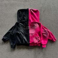 China Acid Wash Vintage Sun Faded Streetwear Rhinestone Hoodie Custom Logo for sale