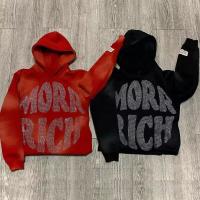 China Anti Shrink Rhinestone Logo Hoodie Bottom Cut Edge Unisex Heavyweight Pullover Hoodie for sale