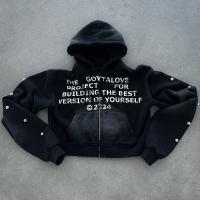 China Anti Wrinkle No Strings Streetwear Zipper Hoodie Plus Size Rhinestone Hoodie for sale