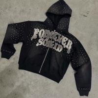 China Embroidery Patch Logo Streetwear Mens Hoodies Rhinestone Hooded Sweatshirt for sale