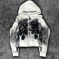 China Dirty Style Rhinestone Zip Hoodie Diamond Zip Up Hoodie Screen Print Logo for sale