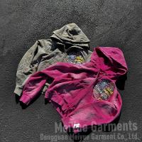 China OEM ODM Service Custom Rhinestone Hoodie Streetwear Men Acid Washed 2 Way Zipper Hoodie for sale