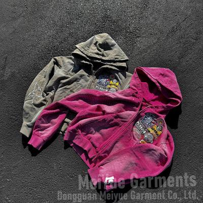 China OEM ODM Service Custom Rhinestone Hoodie Streetwear Men Acid Washed 2 Way Zipper Hoodie for sale