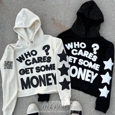 China Regular Streetwear Rhinestone Hoodie Drop Sleeve Hoodie Pullover Anti Pilling for sale