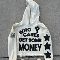 China Rhinestone Pullover Hoodie Puff Printing Oversized Drop Shoulder Hoodie 500 Gsm for sale
