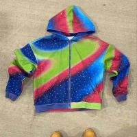 China Vintage Oversized Rhinestone Graphic Hoodie No String Spray Painting Sun Faded Hoodie for sale