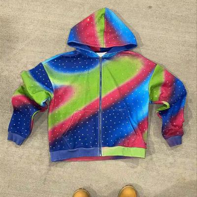 China Vintage Oversized Rhinestone Graphic Hoodie No String Spray Painting Sun Faded Hoodie for sale