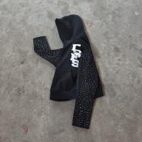 China Customization Mens Oversized Cropped Hoodie Rhinestone Zip Hoodie Drawstring Design for sale