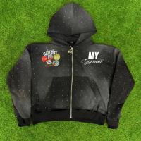 China 100% Cotton Crop Zip Up Hoodie Embroidery Patches Heavyweight Cool Streetwear Hoodies for sale