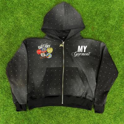 China 100% Cotton Crop Zip Up Hoodie Embroidery Patches Heavyweight Cool Streetwear Hoodies for sale