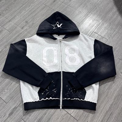 China Print Pattern Vintage Color Blocked Hoodie 100% Cotton Heavyweight With Custom Screen Print Logo And Needle Detection for sale