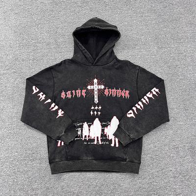 China OEM / ODM Custom Screen Printing No String Pullover Hoodie Acid Washed Vintage Drop Shoulder French Terry Streetwear Hoodies Men for sale
