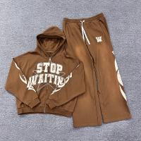 China Men's Custom Hoodie Joggers Set Ripped Screen Print Distressed Zipper Hoodie Wide Leg Baggy Sweatpants With Custom Label for sale