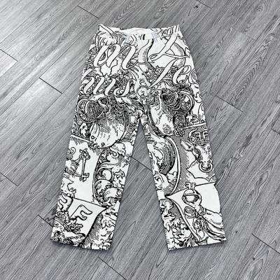 China Customized Size Men's High End Digital Print Joggers Button Fly Sweatpants Straight Leg Baggy Pants For Streetwear for sale