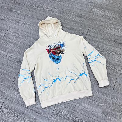 China Custom Embroidery Cartoon Anime Logo Distress Pullover Streetwear Pique Lining Cotton Hoodies Manufacturers for sale