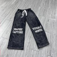 China Custom Ripped Screen Print Acid Wash Vintage Sweatpants Baggy Embroidered Wide Leg Streetwear Flared Sweatpants Track Pants Men for sale