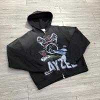 China OEM Custom Contract Stitch Zip Up Acid Wash Vintage French Cropped Boxy Hoodies Men Distress Screen Logo Hoodie for sale
