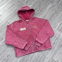 China Custom Embroidery Patch Logo Hoodie Acid Washed Vintage Cropped Hoodie Men Boxy Zip Up Fleece Hoodies for sale