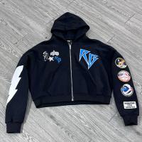 China Custom Embroidery Patch Logo Hoodie Screen Print 100% Cotton Fabric Zip Up Boxy Cropped Oversized French Terry Hoodie for sale