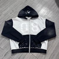 China Custom 100% Cotton Heavyweight Screen Print logo Hoodie Distressed Acid Wash Vintage Color Blocked Hoodie Men for sale