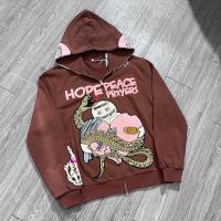 China Custom 3d Puff Printing logo 500 Gsm Full Zip up Hoodie Chenille Embroidery Acid Wash Fleece Zipper Oversized Streetwear Hoodie for sale