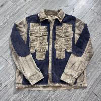 China Custom Retro Patchwork Pocket Streetwear Denim Jacket Wash Vintage Distressed Button Up Cargo Jacket For Men for sale