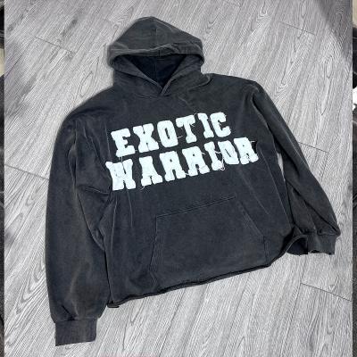 China Label Customized Printing Label Vintage Raw Hew Boxy Cut Edge Hoodie Applique Embroidery Patch Hoodie Cut And Sew Hoodie Men for sale