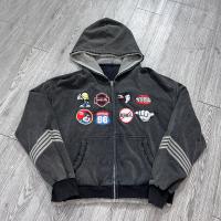 China Customized Colors Double Layer Hooded Embroidery Patch Logo Acid Wash Heavy Cotton Zip Up Vintage Hoodie At Affordable for sale