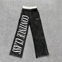 China Men's Custom Streetwear Sweat Pants Straight Wide Leg Baggy Acid Wash Vintage French Terry Cotton Double Waist Sweatpants for sale