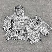 China Men's Streetwear Full DTG Print Hidden Zipper Hoodie Shorts Set Customized Size Custom Printing or Embroidered Design for sale