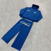 China Cotton Fabric Custom Jogging Sweat Suits With Embroidered Logo Pullover Hoodie And Wide Leg Sweatpants for sale