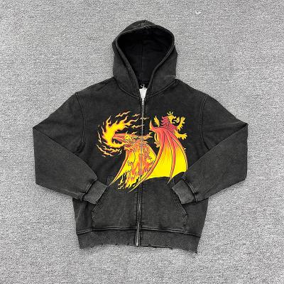 China Men's Custom Black Acid Vintage Heavy Weight Cotton Oversized Distressed Hoodie With Customized Printing And Colors for sale