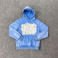 China Custom logo Retro French Terry Blue Distressed Hoodie Acid Wash Vintage Pullover Fashion Streetwear Hoodie for sale