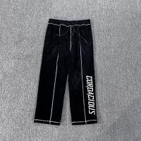 China Custom Embroidery logo Corduroy Sweat Pants Trousers Letter Patchwork Wide Leg Baggy Straight Fit Cut Sew Sweatpants Men for sale