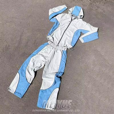 China Custom Sweatsuit Embroidery Zip Up Jacket Jogger Set Color Block Nylon Sweat Pant Windbreaker Tracksuits For Men for sale