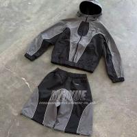China Summer Windbreaker Nylon Tracksuits Nylon Color Blocking Track Jacket Windbreaker Nylon Waterpoof Hoodie Shorts Set Men for sale