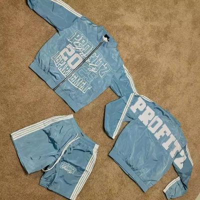 China Custom Men Sets Two Piece Custom Dtg Print Zip Up Nylon Two Piece Joggers Short Set Windbreaker Shorts Jacket Tracksuit for sale
