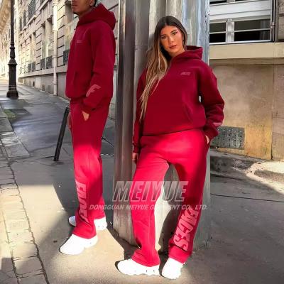 China Custom Clothing Pullover Embroidery Logo Hoodie Puff Print Stacked Baggy Sweatpants Cotton Tracksuit Set for sale