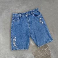 China Custom Denim Shorts for Men Rhinestone Print Jean Shorts Men Denim Breathable Vintage Streetwear Embroidery Shorts for Summer for sale